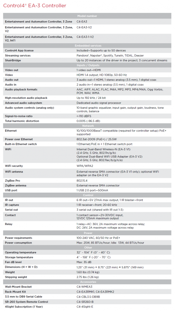 Control4 EA-3 Entertainment and Automation Controller V2 – c4smart solution